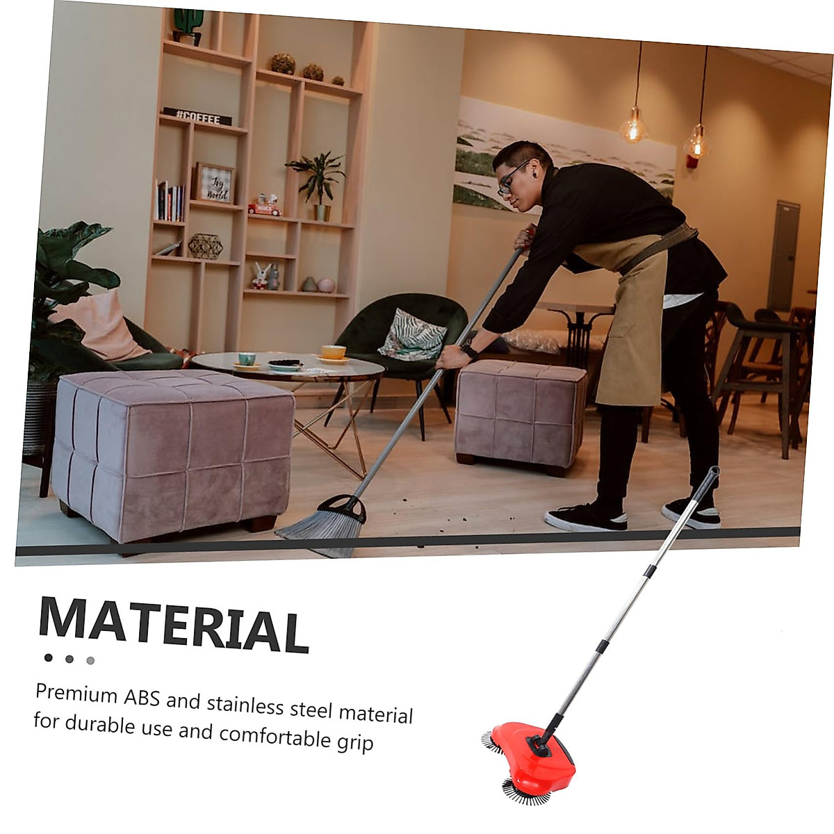 GRIRIW 3 1 Hand Push Sweeper for Home Cleaning (red) Floor