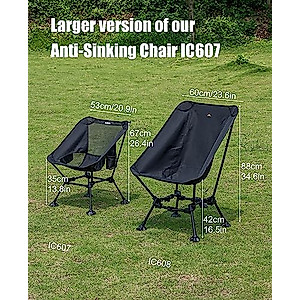 iClimb Two-Heights Light Compact Comfortable Camping Folding Beach Chair with Anti-Sinking Large Feet and Carry Bag (Black)
