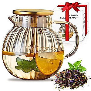 Saeifin Glass Teapot Stovetop Safe, Glass Tea Kettle 44oz/1300ml with Lid Perfect for Microwave Use, Handcrafted with Durable Borosilicate Glass and Stainless Steel Infuser, Ideal for Loose Leaf Tea