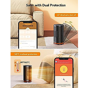 GoveeLife Smart Space Heater, Electric Space Heater with Thermostat, Wi-Fi & Bluetooth App Control, Works with Alexa & Google Assistant, 1500W Ceramic Heater for Bedroom, Indoors, Office, Living Room