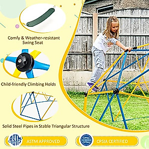 HONEY JOY 10FT Climbing Dome with Swing, Upgrade Jungle Gym Monkey Bar for Backyard, Outdoor Climbing Toys for Toddlers Playground Equipment, Supports 800 LBS, Geometric Dome Climber for Kids Age 3-10