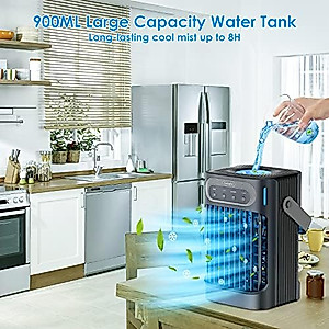 Portable Air Conditioners Cooling Fan – Daonsuty Mini Conditioner, Evaporative Cooler with 3 Cool Mist & Speeds, 7 Night Light 2-8H Timer, Personal for Bedroom Office Camping Black JBN-001