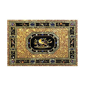 48" x 24" Inch Black Marble Dining Table/Coffee Table Italian Pietra Dura Design Outdoor Indoor Table, Office Table, Conference Table