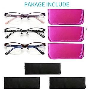 HOTJOJO Blue Light Blocking Reading Glasses for Women - 3 Pack with Metal Oval Frame, Spring Hinge, Anti Blue Ray - 225 Magnification Strength