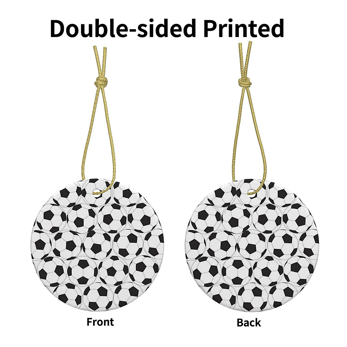 Black and White Soccer Ball Pattern Print Christmas Tree Ceramic Hanging Round Shaped Xmas Tree Pendants Gatherings Party Deco
