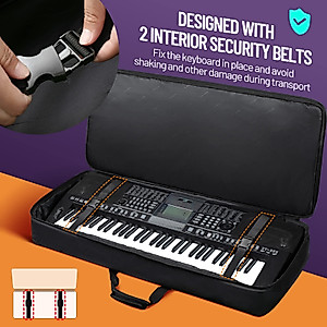 CAHAYA 61 Key Keyboard Case Electric Keyboard Piano Gig Bag Portable 600D Oxford Cloth 12mm/0.5inch Thick Padded Case with Side Handles and Adjustable Shoulder Straps CY0315