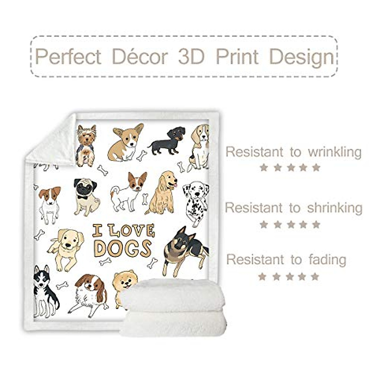 Sleepwish Puppy Dog Design Sherpa Blanket Cute Cartoon Pet Fleece Throw Blanket Super Soft Fuzzy Reversible Plush Blankets for Bed Sofa Twin (60" X 80")