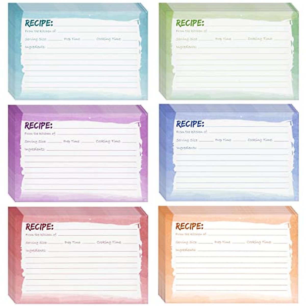 Juvale 60-Pack 4x6 Recipe Cards Double Sided, Colored Recipe Index Cards for Cooking and Kitchen Organization, Restaurants, Cafes, Diners, Watercolor Design, Bulk Pack