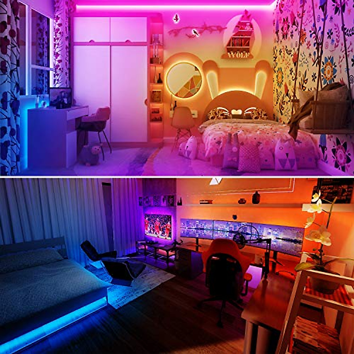 TJOY 16.4 Ft White Strip Lights+50 ft LED Strip Lights with 44 Key Remote (44 Key Remote Control +25ft x2+Indoor only)