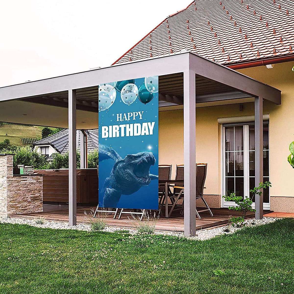 Mosasaurus Dinosaur Banner Backdrop Photo Booth Props Realistic Reptilia Animal Water Dino UnderSea Monster Theme Decor for Safari Wild One 1st Birthday Party Baby Shower Favors Supplies Decorations