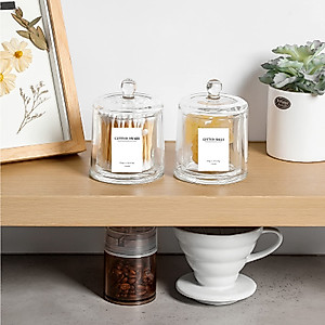 rejomiik 2 Pack Qtip Holder Thick Glass Apothecary Jars with Lid for Bathroom Accessories Vanity Organizers and Makeup Storage for Cotton Ball, Swabs, Makeup Sponges, Candy, Jewelry, Clear