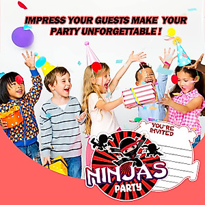 Karate Ninjas Birthday Invitations, Ninja Samurai Shaped Birthday Party Invitation Cards for Kids Girls Boys Adults, Ninja Birthday Party Decorations -(20 Sets 4" x 6" Cards with Envelopes) - JY570