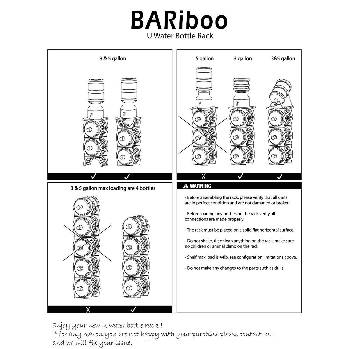 Stackable Water Bottle Storage Rack Best Water Jugs 5 Gallon Organizer. Jug Holder for Kitchen, Cabinet and Office Organizing. Reinforced Polypropylene (4 No Shelf, Black)