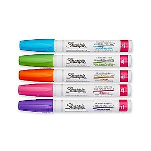 Sharpie Oil-Based Paint Markers, Medium Point, Bright Colors, 5 Count - Great for Rock Painting