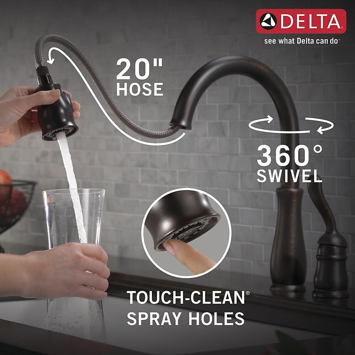 DELTA FAUCET Leland Oil Rubbed Bronze Kitchen Faucet, 1 Hole, Gooseneck, Pull Down Sprayer, Magnetic Docking, Touch-Clean Spray Holes, Venetian Bronze 978-RB-DST