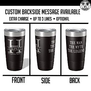 Personalized 20oz (17 Colors) Powder Coated Insulated Stainless Steel Tumbler with Lid, Custom Etched, Customized Engraved Gift Idea for Women Men Her Him, Halpert Monogram Initial Name (Black)