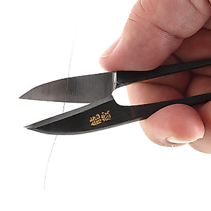 KAKURI Thread Snips Japanese Nigiri Thread Scissors for Sewing, Spring Action Self Opening Thread Cutting Tool, Sharp Japanese Carbon Steel 105mm Black, Made in JAPAN