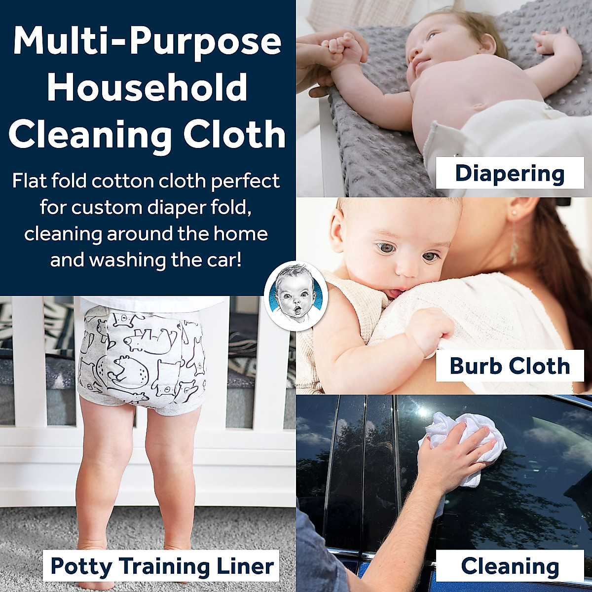 Gerber Prefold Gauze Diaper, White, 5 Count