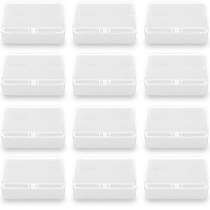 12 Pack Rectangular Clear Plastic Organizer Storage Box Containers with Lid for Beads and More (3.54 x 2.36 x 1.38 Inch)