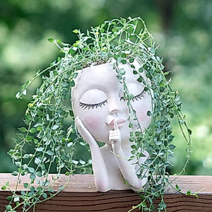 SnugMaker Face Planter Pots Head Planter, Succulent Planters, Face Flower Pot Head Planter for Indoor Outdoor Plants with Drainage Hole Closed Eyes(Light)