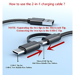 UL Listed Fast Charger for All Kindle Fire Tablets with 6.6Ft USB to Micro-USB and USB-C 2IN1 Nylon Braided Cable (Designed for use with All Fire Tablets and All Kindle E-Readers) (10W)