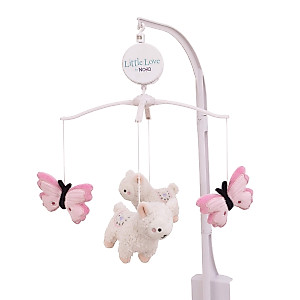 NoJo Little Love Sweet Llama & Butterflies Pink & White Musical Mobile, Pink, Ivory, Lavender