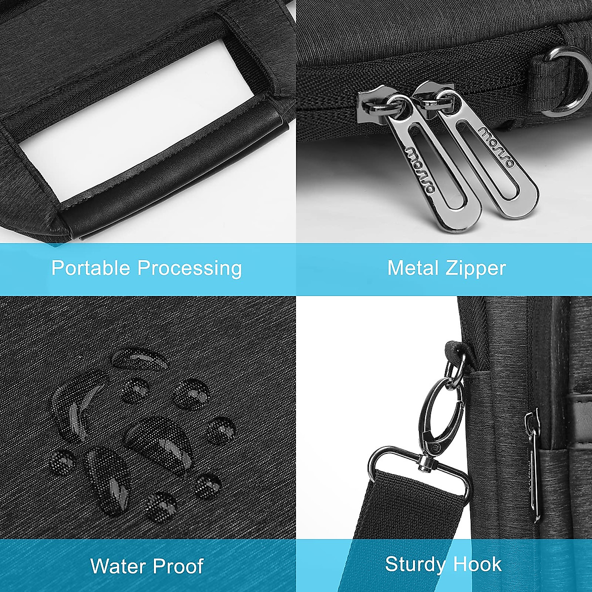 MOSISO Laptop Shoulder Bag,15 inch Computer Bag Compatible with MacBook, HP, Dell, Lenovo, Asus Notebook,15.6 inch Laptop Sleeve with 2 Raised Zipper Pockets & Hidden Pockets & Handle & Belt,Black