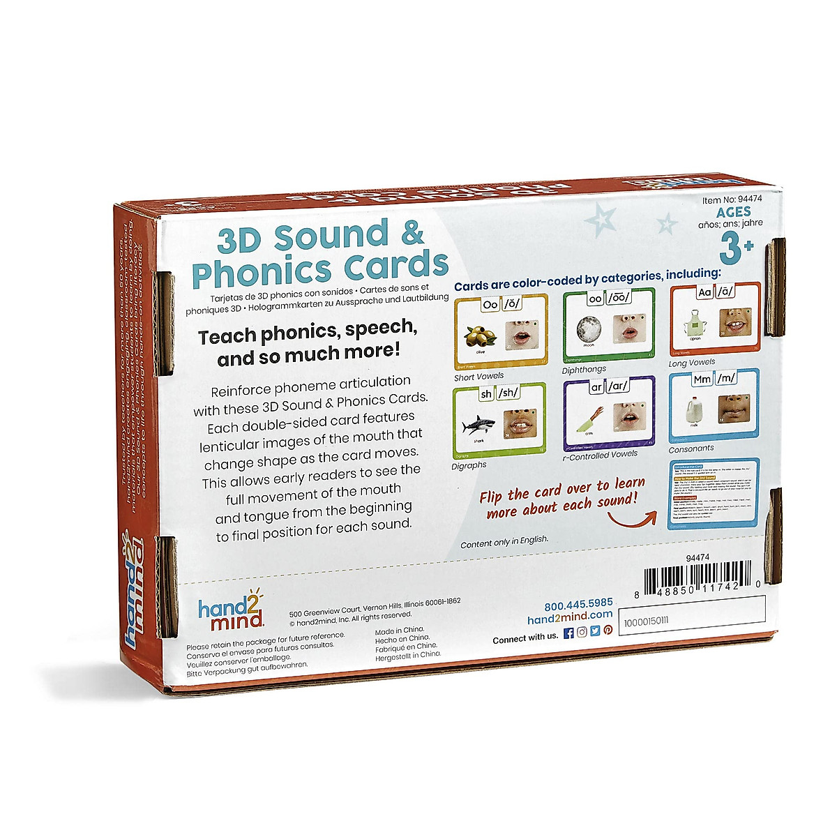 hand2mind 3D Sound and Phonics Cards, Phonemic Awareness, Phonics Flash Cards, Letter Sounds for Kindergarten, Speech Therapy Toys, ESL Teaching Materials, Science of Reading Manipulatives