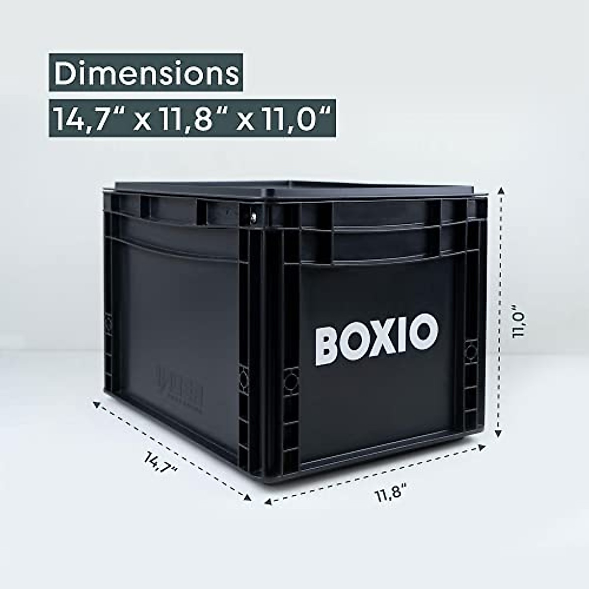 BOXIO Solo: Storage box with lid – 14,7" x 11,8" x 11,0" – perfect plastic transport box for camping, boat or garden – stackable with other stacking boxes – Made in Germany