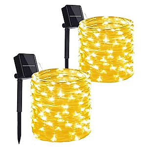 GLSbuld Solar String Lights Outdoor,2-Pack 66FT 200 LED Halloween Lights with 8 Modes, Solar Fairy Lights for Christmas Party Indoor Patio Yard Trees Wedding(Warm White)