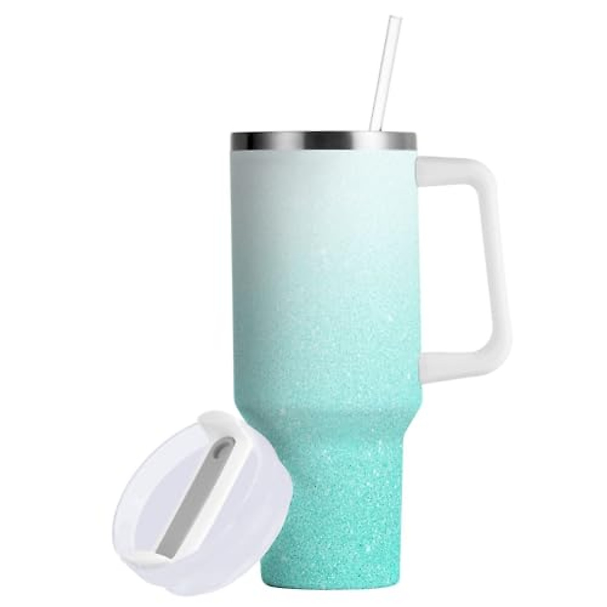 Caikeny Insulated Tumblers with Lid and Straw Blue Turquoise Teal Glitter 40 oz Reusable Stainless Steel Cup Water Bottle Coffee Travel Tumbler Mug for Women Men