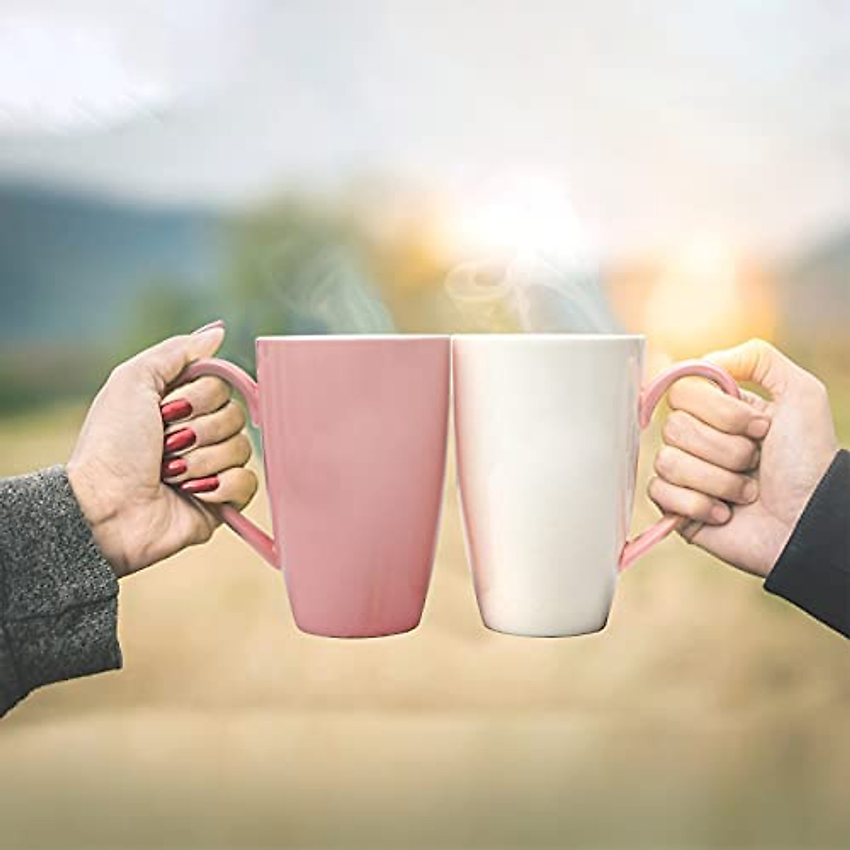 amhomel Porcelain Tea Mug with Infuser and Lid, 16 Ounce Ceramic Tea Cup for Loose Leaf, Coffee, Cocoa and Milk, Tea Gift for Tea Lovers, Set of 2(Pink and White)