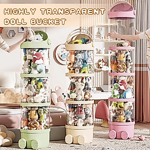 MOFGOE Pink Stuffed Animal Storage Tube, Transparent Toy Display Case, Large Storage Baskets for Kids Toys Room with LED String Light, Toy Storage for Room Decor,162cm