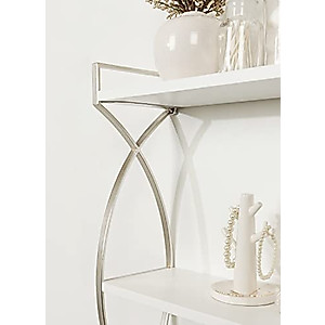 Kate and Laurel Arietta Modern Glam 3-Tier Wood and Metal Shelf, 18 x 7 x 28, White and Silver, Chic Contemporary Storage and Decor