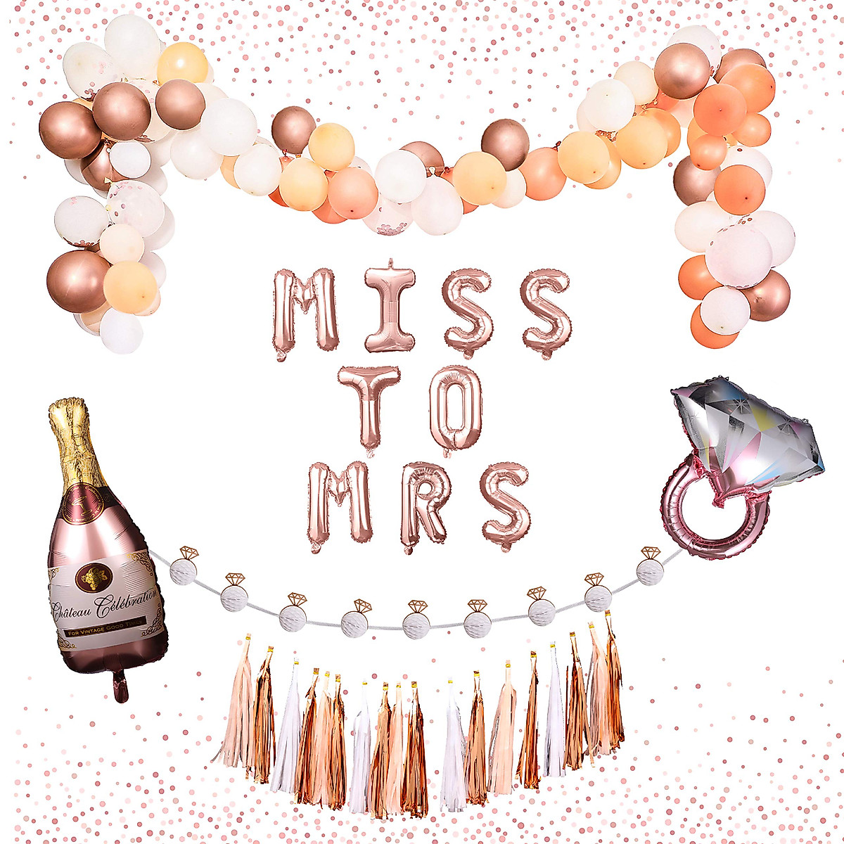 Bachelorette Party Decorations Set, Rose Gold Balloon Garland Kit, Bridal Shower Kit, Bridal Decorations Party, Bridal Shower Decor Kit, Bachelorette Party Pack (Miss to Mrs)