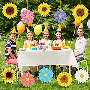 WATINC Sunflower Yard Sign Hanging Ornaments Daisy Waterproof Sunshine Lawn Signs Summer Fall Party Decorations Supplies Photo Props for Outdoor Farmhouse Garden Tree Wall with Stakes & Ribbons