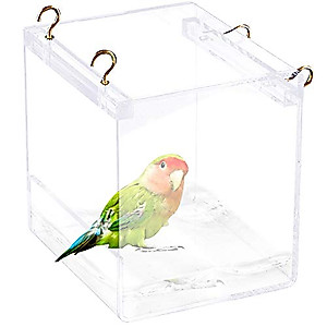 Tfwadmx Bird Bathtub for Cage Parrot Bath Shower Box Bowl No-Leakage Design with Hooks for Small Bird Parrot Myna Budgie Lovebird