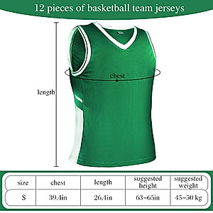 Sintege 12 Pcs Blank Basketball Jersey Youth Basketball Practice Jerseys Athletic Sports Shirts Plain Boys Team Uniform (Green)