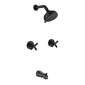 2 Handle Shower Faucet Set with Tub Spout Bathtub Shower Faucet Combo Set Shower System Complete Tub and Shower Trim Kit Matte Black Wall Mounted Shower Fixtures