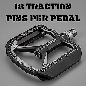 corki Cycles Extra Large Flat Mountain Bike Pedals, Aluminum Alloy MTB Pedals, 4” Wide Platform Pedals - 9/16” - Black