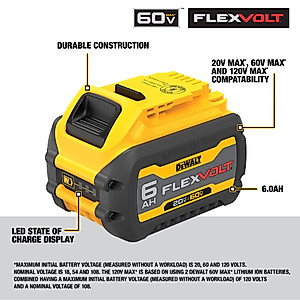 DEWALT FLEXVOLT 20V/60V MAX Lithium Ion Battery, 6.0-Ah (DCB606)