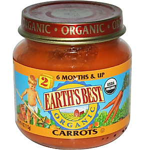 Earth's Best Organic Baby Food Jars, Stage 1 Vegetable Puree for Babies 4 Months and Older, Organic Carrots, 4 oz Resealable Glass Jar