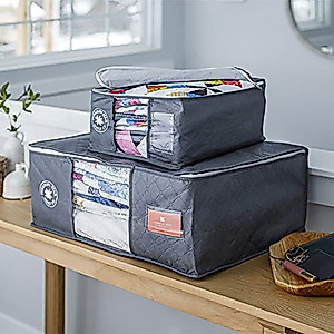 Missouri Star Blanket Storage Bag for Quilts Queen Size | Foldable Bedding Storage Bags with Zipper Clear Window | Large Fabric Tote with Handle for Underbed Storage