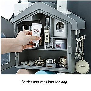 House-Style Toothbrush Holder, Punch-Free Multifunctional mouthwash Cup Holder, Wall-Mounted Set Brushing Cup, Moisture-Proof and Waterproof Shelf, Blue, Gray, White