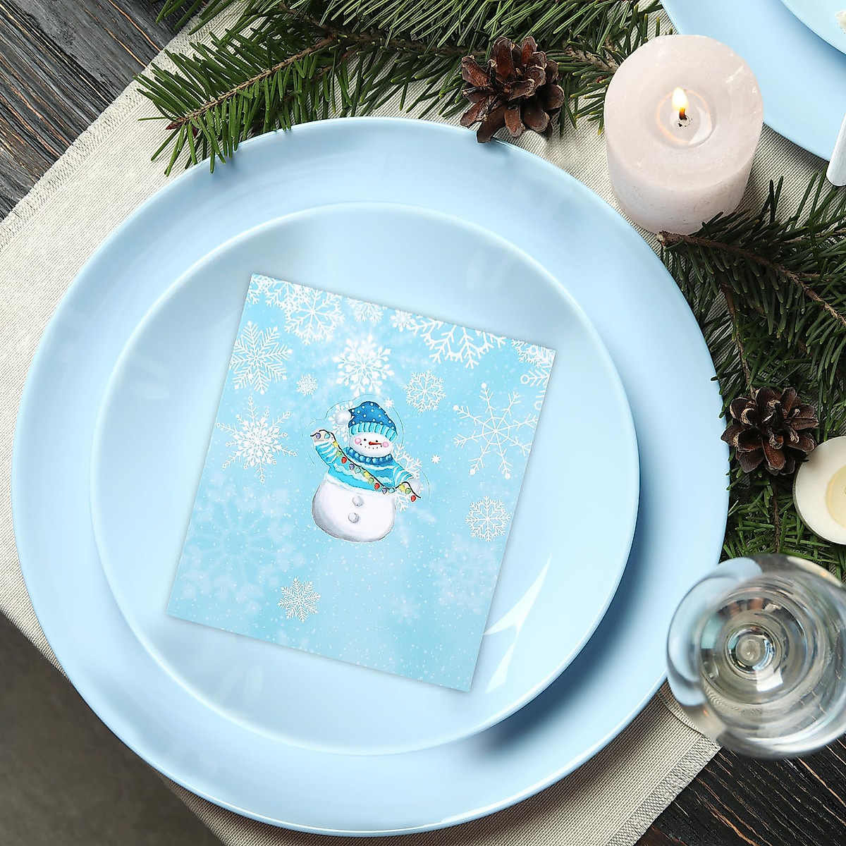 Whaline 90Pcs Christmas Place Cards 2 x 3.5 Inch Blue Purple Snowman Snowflake Tent Name Cards Blank Seat Assignment Labels for Winter Xmas Party Table Setting Supplies