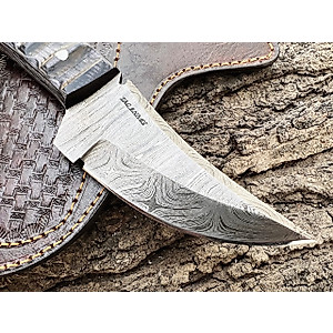 TAC Knives - Bushcraft Survival Knife12T27 Damascus Steel Fixed Blade outdoor Knife- Pakka Wood Handle - Pancake Leather Sheath - Traditional Field Knife for Camping Knife, Fishing, Hunting Knife, Men & Women - EDC Knife to Carry on Belt- (BLACK)