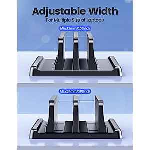 Vaydeer Plastic Dual-Slot Adjustable Vertical Laptop Stand 4 in 1 Design Space-Saving for All MacBook, Chromebook, Surface, Dell, iPad Up to 17.3 Inches - Black