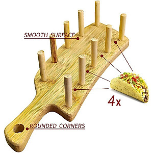 YYRZZ Taco Holders Stand, Natural Bamboo Taco Plates Rack Holds 8 Soft or Hard Shell, Wooden Taco Tray for a Party, Tortillas, Burritos, Home, Parties (2)