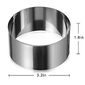 ONEDONE Cake Ring Molds for Baking 3.15" Round Stainless Steel Pastry Rings Cake Rings Forming Rings with Pusher, Set of 4, Mother's Day Gifts