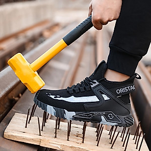 ORISTACO Work Safety Crew Boots Lightweight Breathable Industry Construction Steel Toe Sneakers, 0296 Grey 47